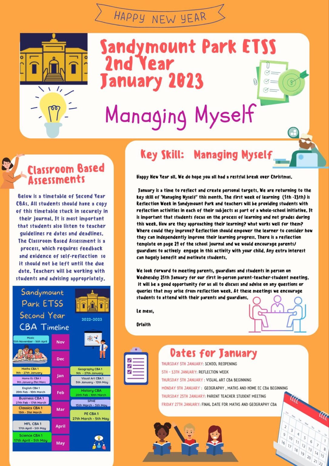 2nd Year CBA Calendar and Monthly Newletter – Sandymount Park ETSS